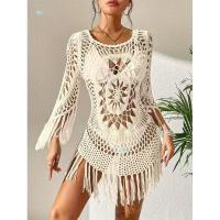 China Handmade Crochet Craft Women's T-shirt with Sexy Sheer Cutouts and Versatile Beach Cover-Up Design for sale