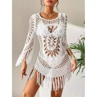 China Handmade Crochet Craft Women's T-shirt with Sexy Sheer Cutouts and Versatile Beach Cover-Up Design for sale
