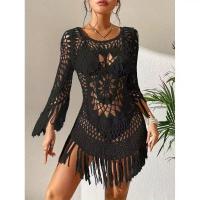 China Handmade Crochet Craft Women's T-shirt with Sexy Sheer Cutouts and Versatile Beach Cover-Up Design for sale