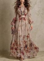 China Vintage Retro Floral Print Waist-Cinching Slimming A-Line Dress with Soft Comfortable Fabric for sale