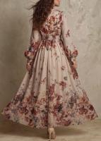 China Vintage Retro Floral Print Waist-Cinching Slimming A-Line Dress with Soft Comfortable Fabric for sale