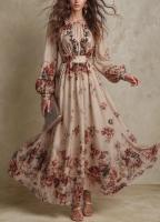 China Vintage Retro Floral Print Waist-Cinching Slimming A-Line Dress with Soft Comfortable Fabric for sale