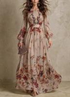 China Vintage Retro Floral Print Waist-Cinching Slimming A-Line Dress with Soft Comfortable Fabric for sale