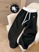 China Resyla Women's Embroidered Contrast Color Drawstring Waist Casual Sweatpants for sale