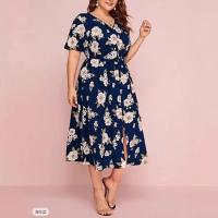 China Flattering High Waist A-Line Dress with Fresh Floral Print and Adjustable Waist Tie for Elegant Summer Style for sale
