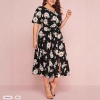 China Flattering High Waist A-Line Dress with Fresh Floral Print and Adjustable Waist Tie for Elegant Summer Style for sale