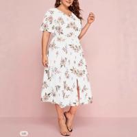 China Flattering High Waist A-Line Dress with Fresh Floral Print and Adjustable Waist Tie for Elegant Summer Style for sale