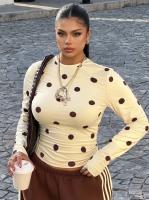 China Casual plus size women's polka dot T-shirt, perfect for fall. Features a relaxed fit, classic dot pattern, and comfortable fabric for daily wear. for sale