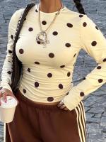 China Casual plus size women's polka dot T-shirt, perfect for fall. Features a relaxed fit, classic dot pattern, and comfortable fabric for daily wear. for sale