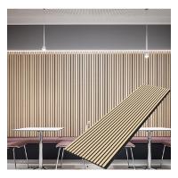 China Acoustic Slat Wood Panel 27mm 13mm Gap MDF Sound Absorbing Wall Panel 600x2400mm for sale