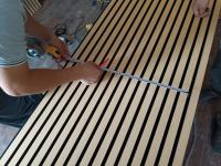 China Acoustic Slat Wood Panel 27mm 13mm Gap MDF Sound Absorbing Wall Panel 600x2400mm for sale