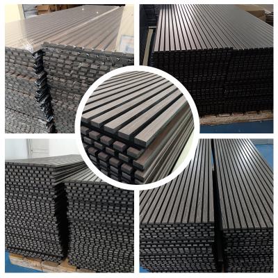 China Black Acoustic Slat Wood Panels 3D Wall Panel Sound Absorbing MDF 100 Polyester Fiber for sale