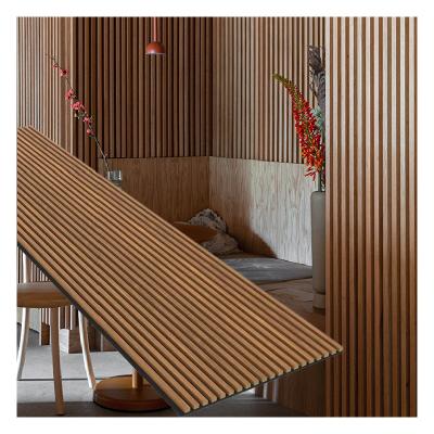 China Acoustic Slat Wood Panel 21mm Sound Absorbing MDF Panel 600x2400mm for Hall Decoration for sale