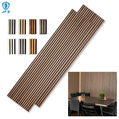 China MDF Wood Slat Acoustic Ceiling Panel 27mm Width 13mm Gap Eco Friendly Sound Absorbing for sale