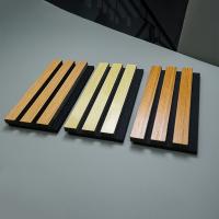 China Custom Akupanel Acoustic Slat Wood Panel MDF Wood Veneer 27mm Slats 13mm Gap for Hall for sale