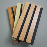 China Custom Akupanel Acoustic Slat Wood Panel MDF Wood Veneer 27mm Slats 13mm Gap for Hall for sale