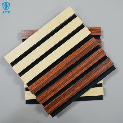 China MDF Wood Slat Acoustic Panel 27mm Strip 13mm Gap Natural Wood Veneer for Office for sale