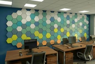 China Customized PET Hexagon Acoustic Panel 12mm 15mm Durable Polyester Fiber Sound Absorbing Panel 1220x2440mm for sale