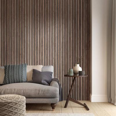 China Walnut Wood Acoustic Wall Panel 21mm Eco-Friendly Melamine Board for Bedroom Soundproofing for sale