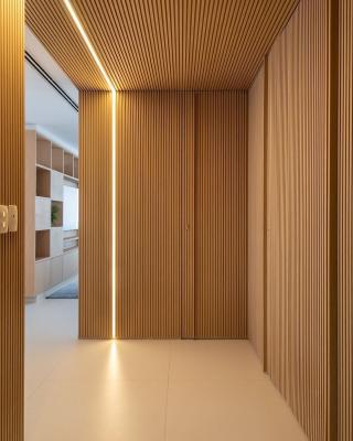 China Wood Slat Acoustic Panel 21mm MDF Melamine Sound Absorbing Wall Panel for Home Decor for sale