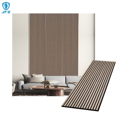 China MDF Wood Veneer Acoustic Wall Panel 21mm Soundproof Slat Panel for Hall Decoration for sale