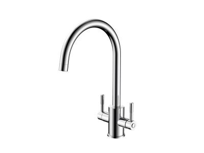 China Double Handle Kitchen Faucet Taps , Brass Chrome Kitchen Mixer for sale