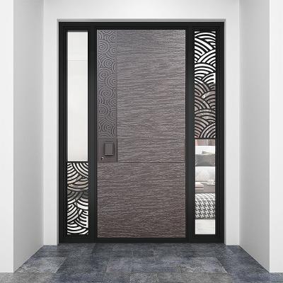 China Home Black Modern Steel Aluminum Armored Entry Door With Optional Doorbell for sale