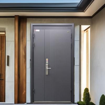 China Manual Operation Steel Minimalist Main Door With Wrought Iron Decor for sale