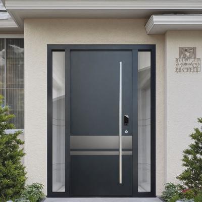 China Fireproof Black Aluminum Entry Door Heavy Duty Anti Theft Modern Side Opening Door for sale
