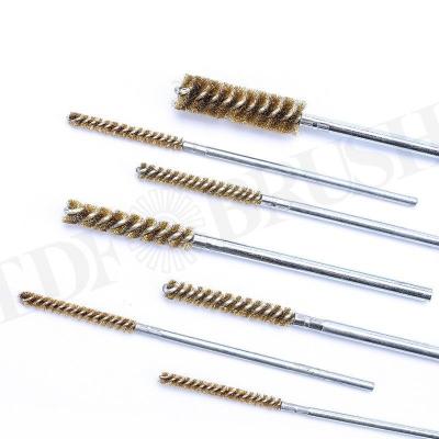 China Brass Wire Tube Cleaning Brush Twisted Stem Internal Hole Deburr Brush for Pipe, Mold, Hydraulic Port, Non-Scratch Anti-Spark Small Bore Brush for sale