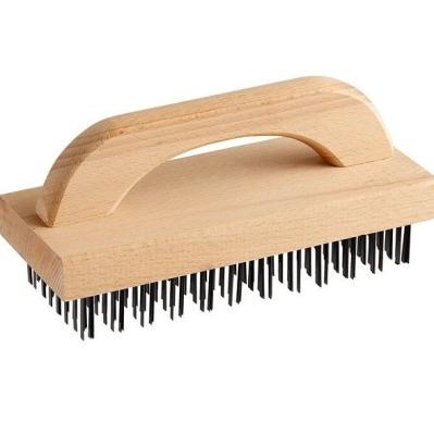 China Heavy-Duty Flat Steel Wire Block Brush with Solid Beech Wood Handle for Forge Scale and Rust Cleaning for sale