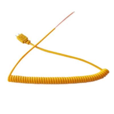 China Coiled Type K Thermocouple Cable With Miniature Connector Chromel Alumel Flat PVC Insulation Pin Fast Response for sale