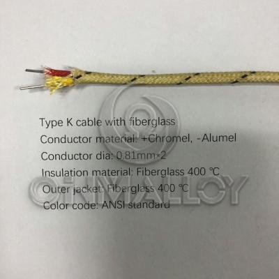 China High Temperature Type K Thermocouple Extension Cables Fiberglass Insulation for sale