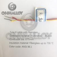 China 0.71mm Type K Thermocouple Wire ANSI Fiberglass Insulation 700 Degress for sale