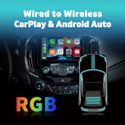 China Wired To Wireless Android Auto Apple Carplay Colorful Light Randomly Switched For Car Accessories for sale