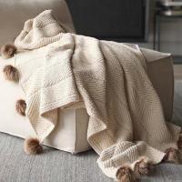 China Y-F Home Decor New Nordic Style Soft Fluffy Chenille Knitted Pom Pom Tassel Sofa Throws Plush Couch Crochet Blanket for sale
