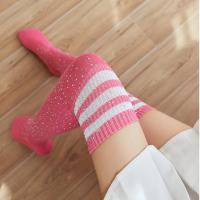 China F989 Solid Color Striped Over the Knee Thigh High Socks Sexy Women's Socks with Rhinestone 2023 Custom Made Long High Socks for sale