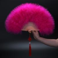 China Y-Z Dance Performance Show Art Fan Holiday Party Photography Props Decorative Tassel Feather Big Hand Folding Fan for sale