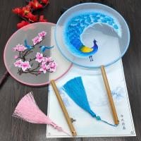 China Y-Z Chinese Round Shape Hanfu Fabric Fan Wood Handle with Tassel Hand Embroidered Ancient Silk Fan for sale
