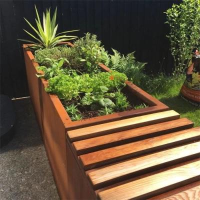 China Outdoor Landscaping Metal Trough Rectangular Corten Steel Planter Bench for sale