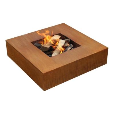 China Outdoor Heating Square Corten Steel Wood Burning Fire Pit Table for sale