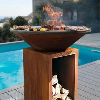 China Outdoor Kitchen Cooking Plancha Round Rustic Steel Barbecue Fire Pit Grill for sale