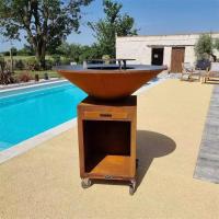 China Wood Burning Metal Outdoor BBQ Table Corten Steel Fire Pit Barbecue Grill for sale
