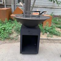 China Wood Burning Metal Outdoor BBQ Table Corten Steel Fire Pit Barbecue Grill for sale