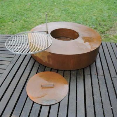 China Garden Heater Wood Burning Rusted Metal Circular Corten Steel Fire Pit Table for sale