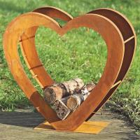 China Customized Rust Colored Heart Shaped Corten Metal Firewood Storage Log Rack for sale