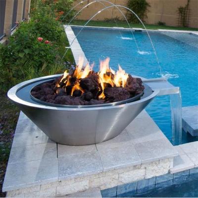 China Swimming Pool Decorative Gas Round Stainless Steel Fire and Water Bowl for sale