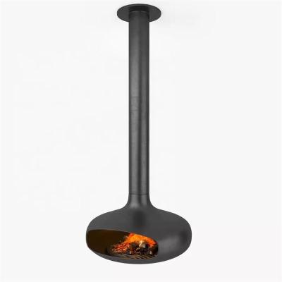 China Morden Black Ceiling Suspended Wood Burning Steel Fireplace Stove For Indoor for sale