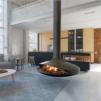 China Villa Decorative Roof Mounted Suspended Real Flame Hanging Wood Fireplace for sale