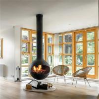China Luxury Morden Black Rotating Spherical Suspended Wood Burning Fireplace for sale